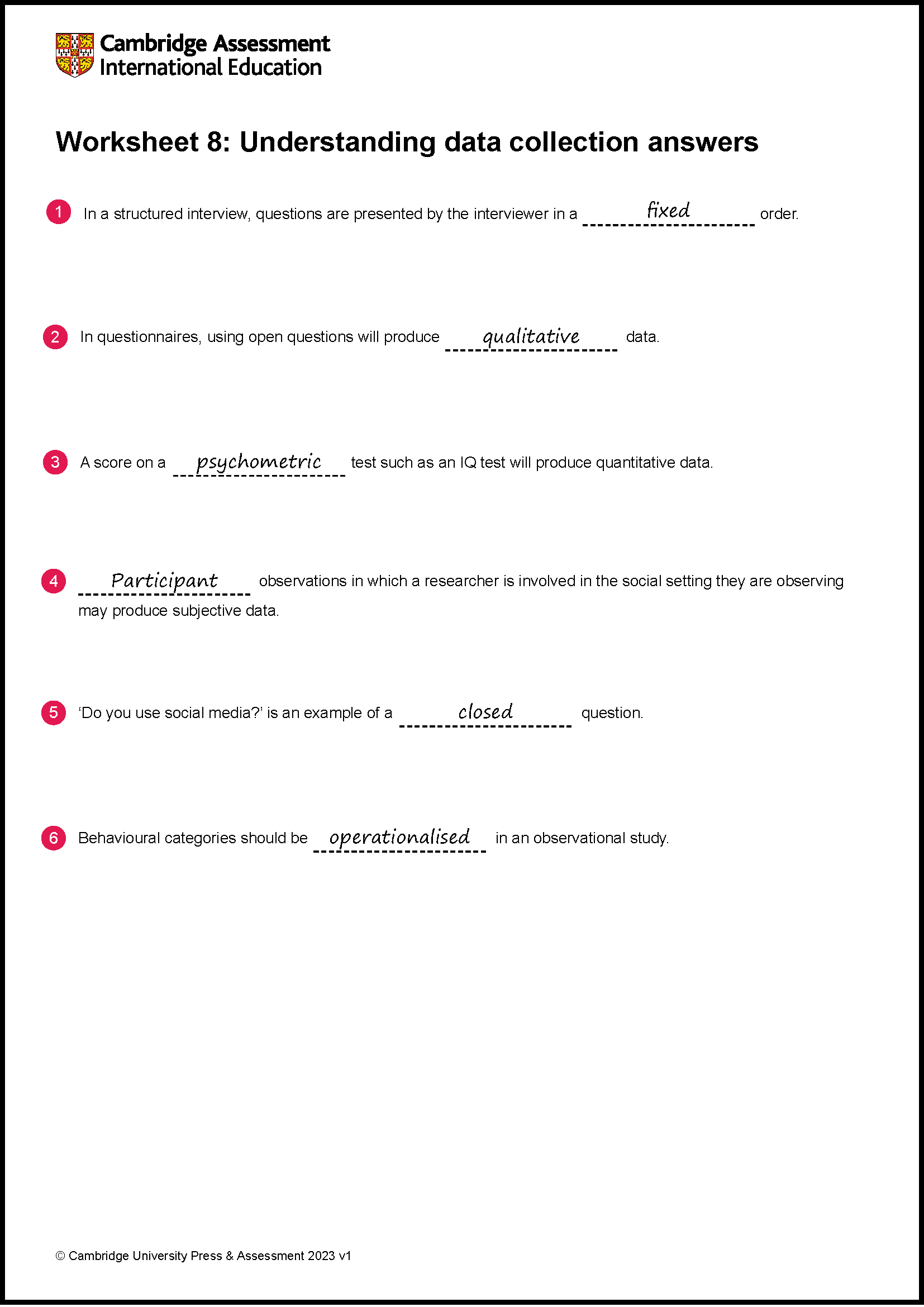 Skills Exercises - 9990 Psychology | Online Learning area